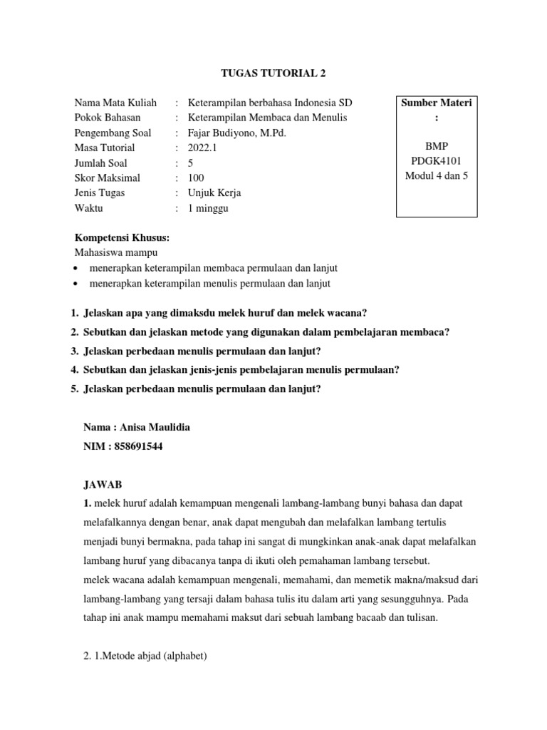 Keterampilan Membaca dan Menulis SD | PDF