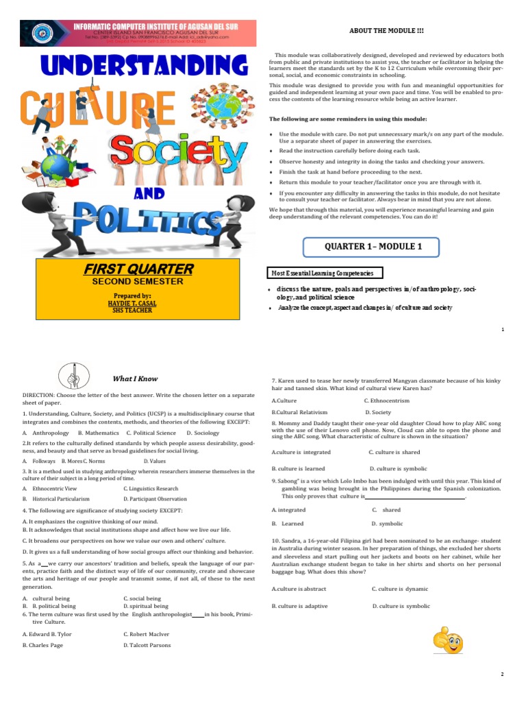 Understanding Culture 2nd Sem | PDF | Sociology | Social Sciences