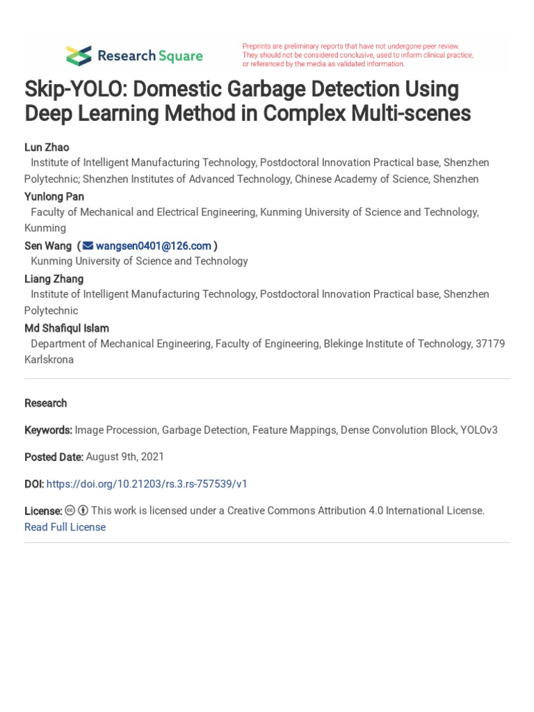 Skip-YOLO: Domestic Garbage Detection Using Deep Learning Method in Complex Multi-Scenes | PDF ...