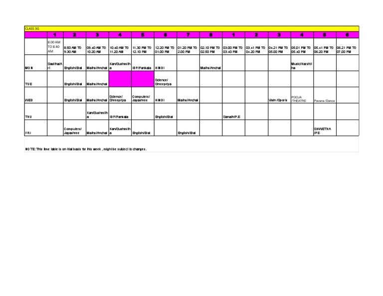 Class Time Table - 3G | PDF