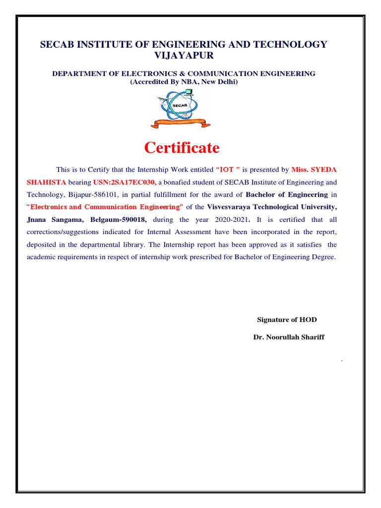 Certificate: Secab Institute of Engineering and Technology Vijayapur ...