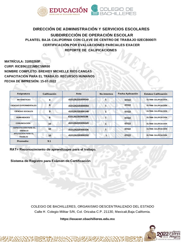 Reporte de Calificaciones | PDF