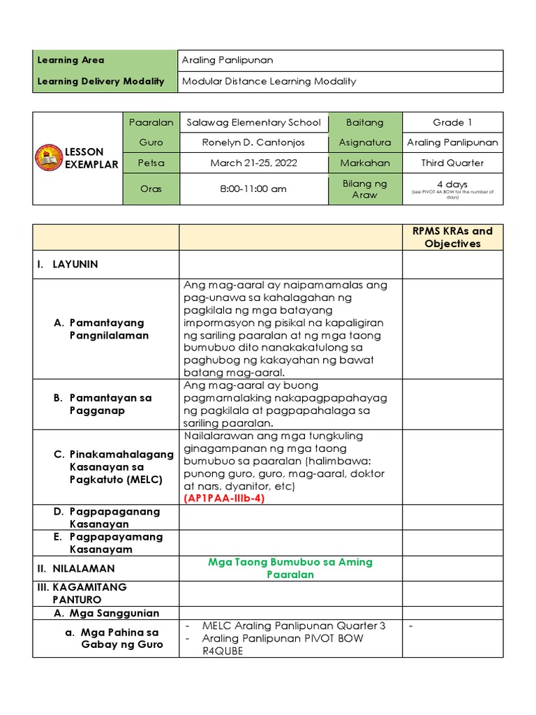 AP-1-Mga Taong Bumubuo Sa Aming Paaralan-COT-1-CANTONJOS, RONELYN | PDF