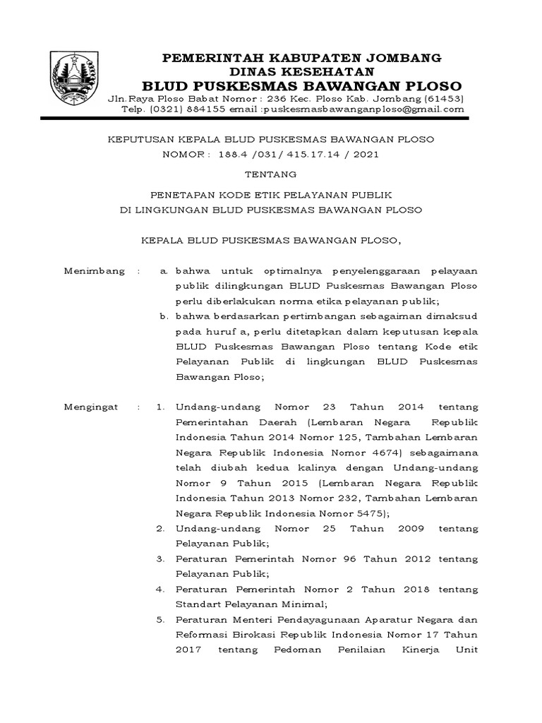 SK Penetapan Kode Etik Pelayanan Publik | PDF