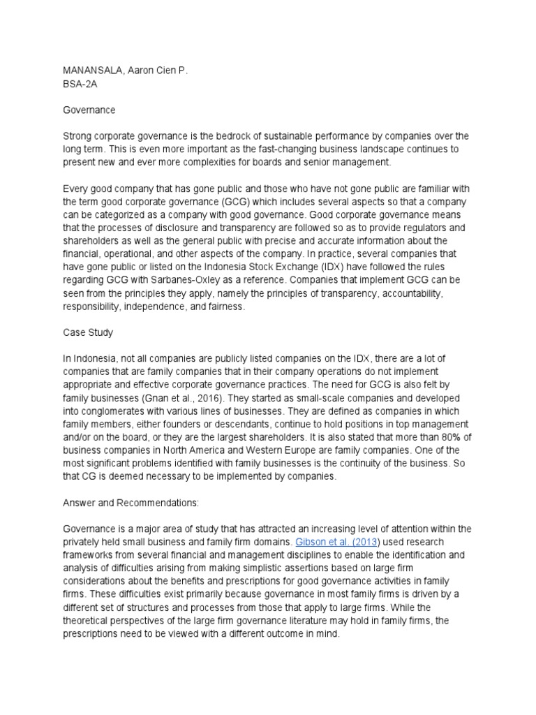 MANANSALA Aaron Cien P. Report GOVERNANCE Govbusman 1 | PDF ...