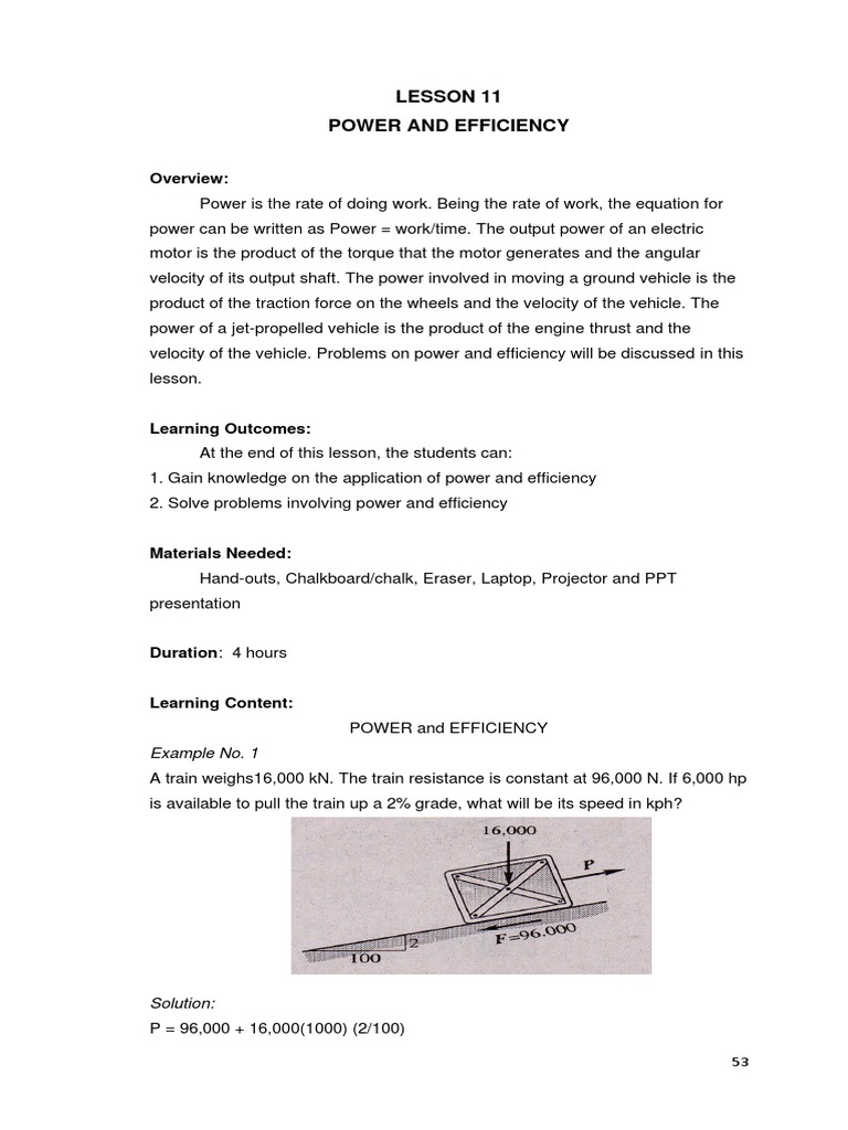 Lesson 11 Power and Efficiency: Overview | PDF | Horsepower | Power ...