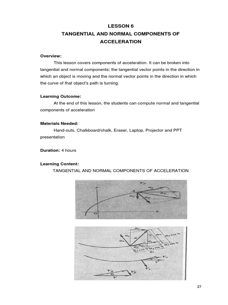Lesson 6 Tangential and Normal Components of Acceleration: Overview ...