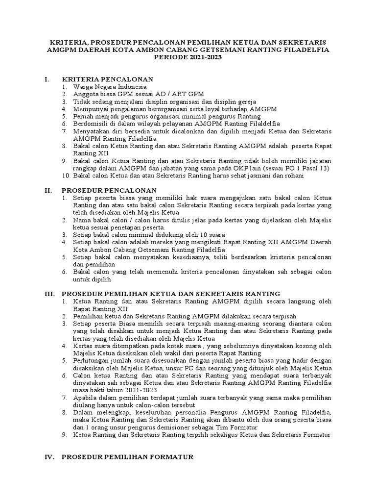 Kriteria Pemilihan Ketua Dan Sekretaris Ranting | PDF | Olahraga & Rekreasi
