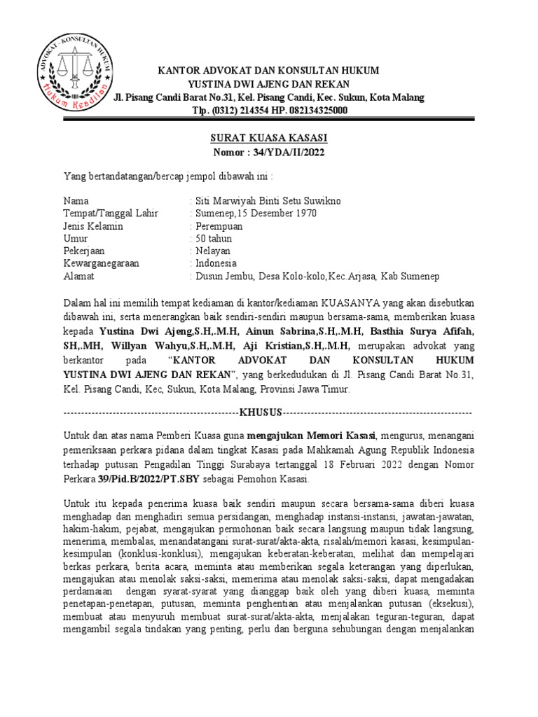 SK Kasasi Dan Memori Kasasi | PDF