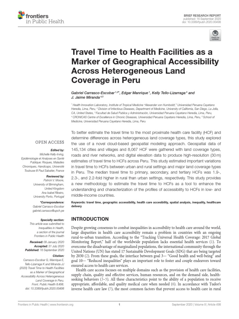 Travel Time To Health Facilities As A Marker of Geographical ...