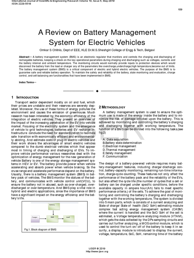 A Review On Battery Management System For Electric Vehicles | PDF ...