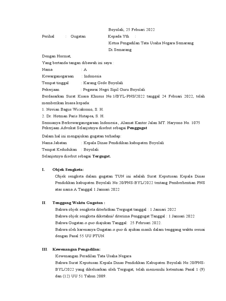 Surat Gugatan PTUN | PDF