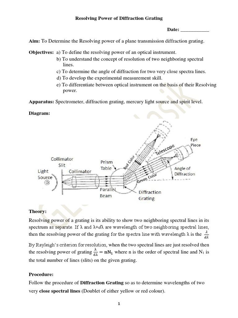 Expt - 3 Resolving Power | PDF | Angular Resolution | Diffraction