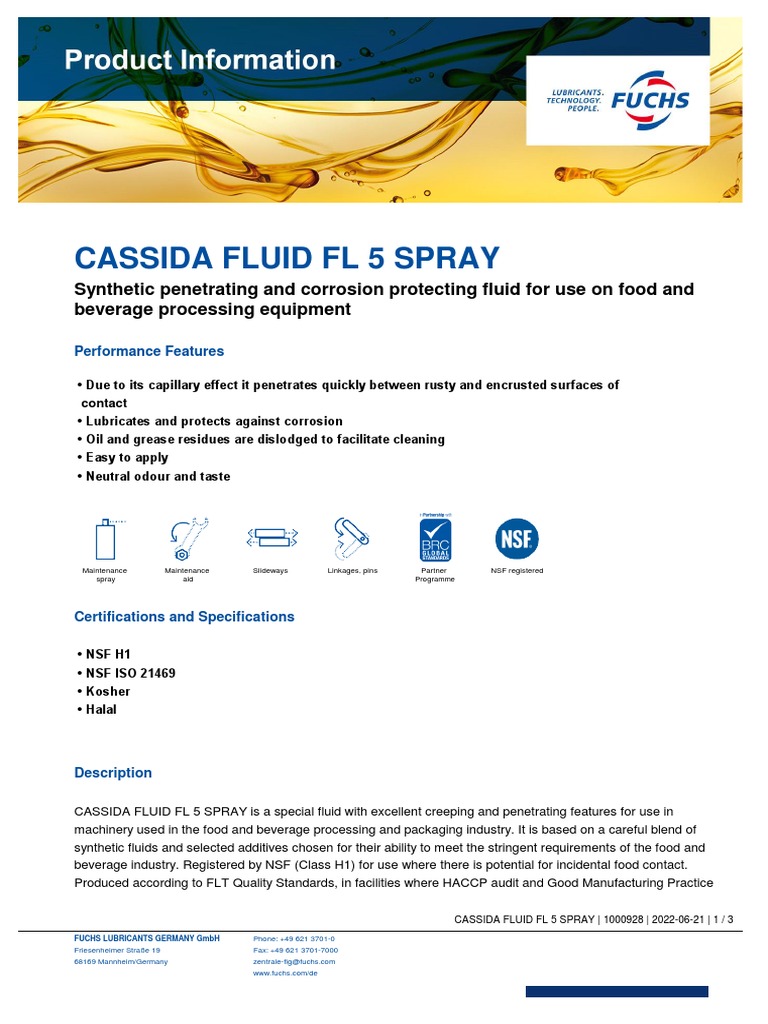 Cassida Fluid FL 5 Spray - Pi - (Gb-En) | PDF | Foods | Lubricant