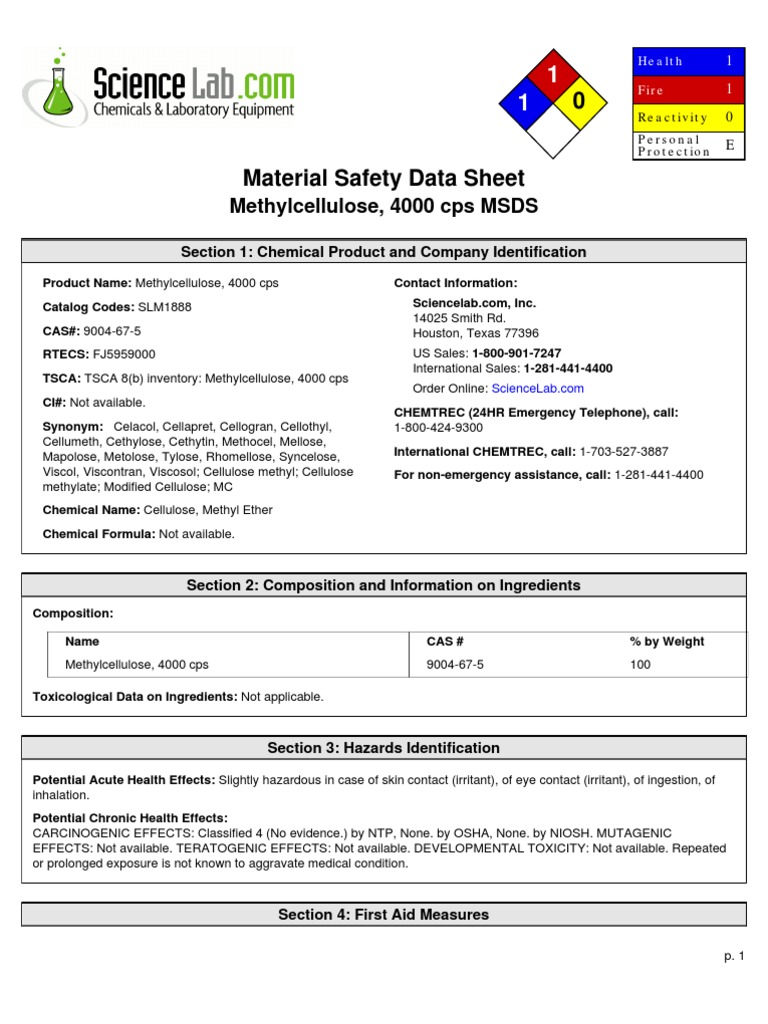 Methyl Cellulose Msds | Flammability | Toxicity