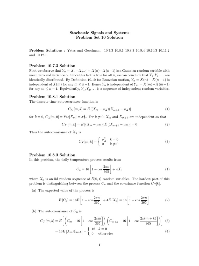 Stochastic Signals and Systems Problem Set 10 Solution: N N N 1 1 2 N N ...