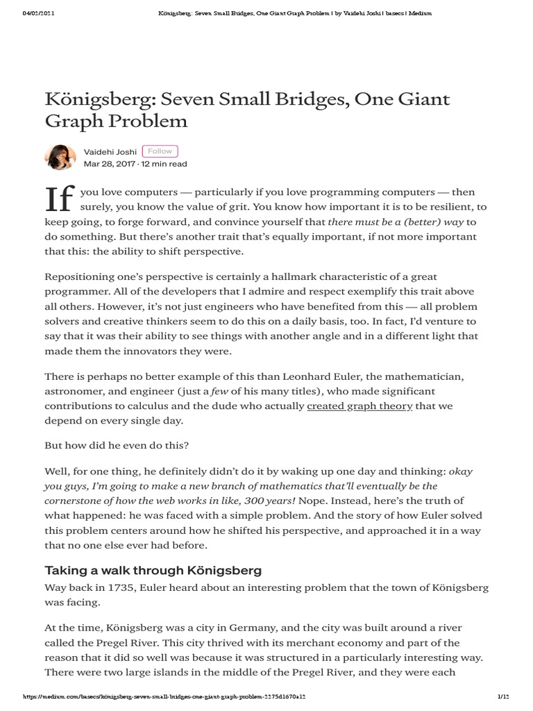 Königsberg - Seven Small Bridges, One Giant Graph Problem - by Vaidehi ...