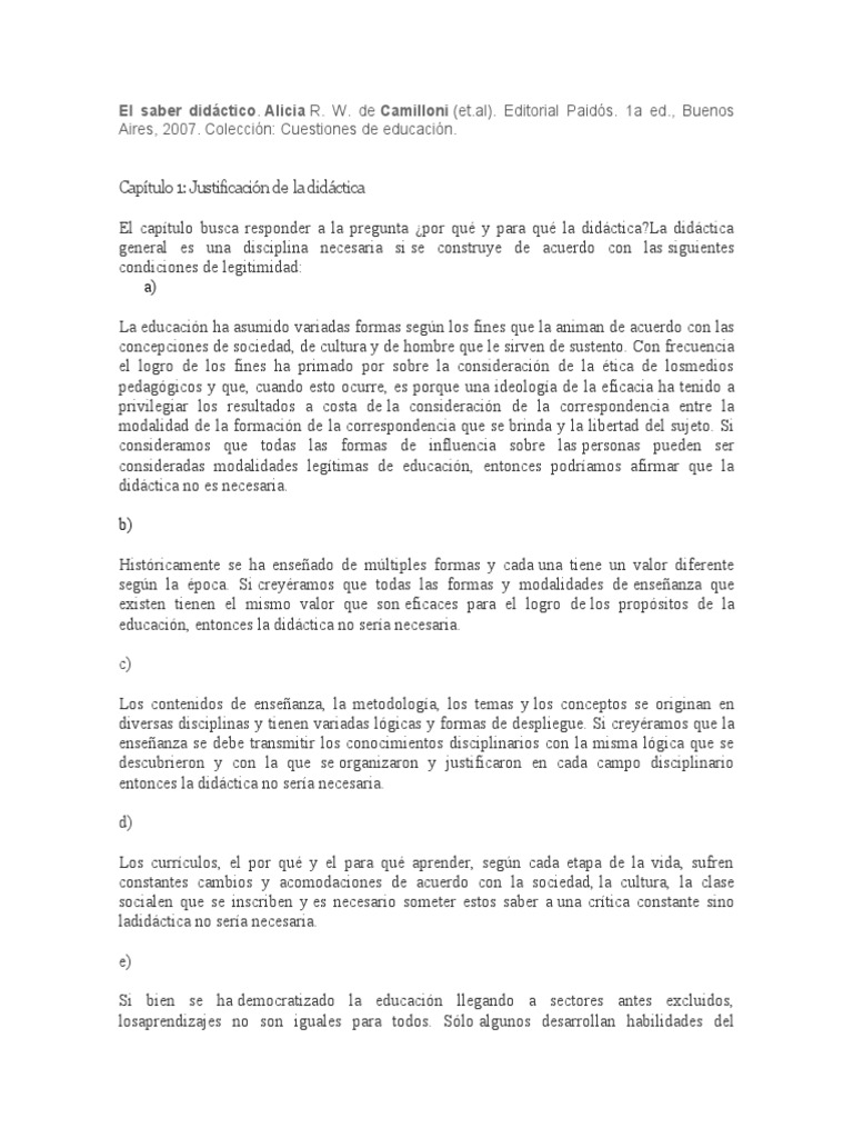 Camilloni Alicia El Saber Sabio Cap 1 y 2 | PDF | Plan de estudios | Evaluación