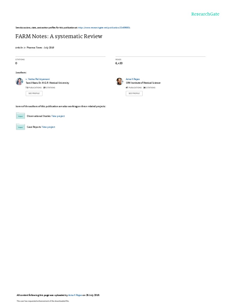 FARM Notes: A Systematic Review: Pharma Times July 2019 | PDF ...