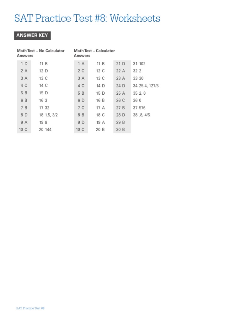 SAT Practice Test #8 Answer Key | PDF | Triangle | Inequality (Mathematics)