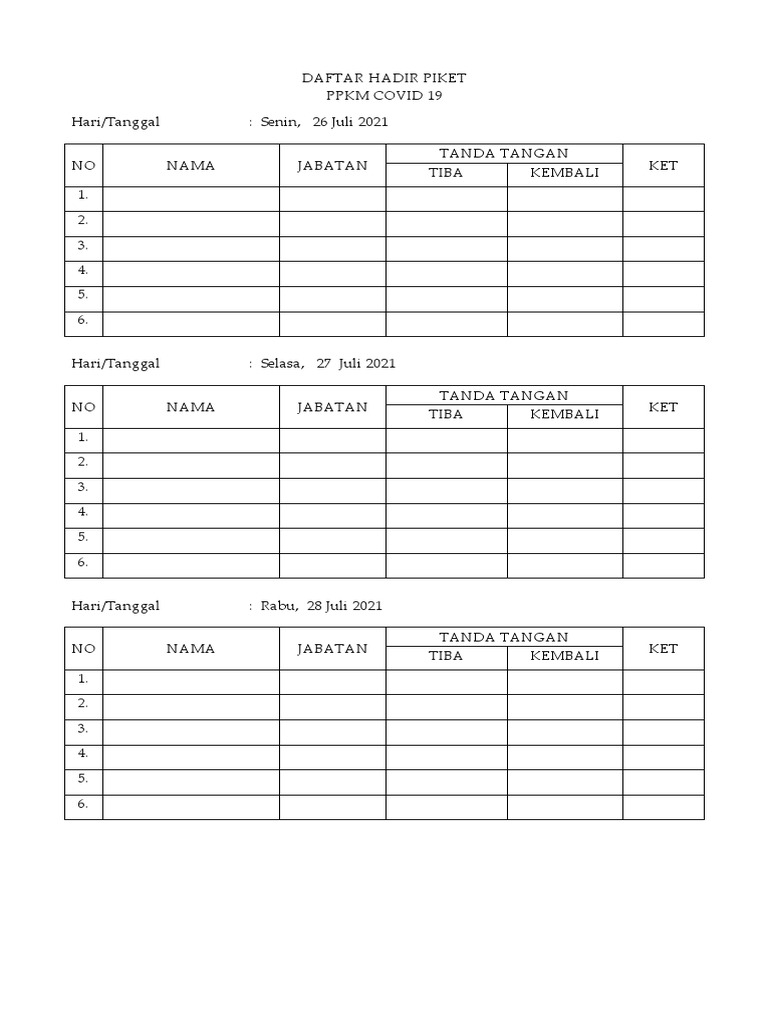 Daftar Hadir Piket | PDF