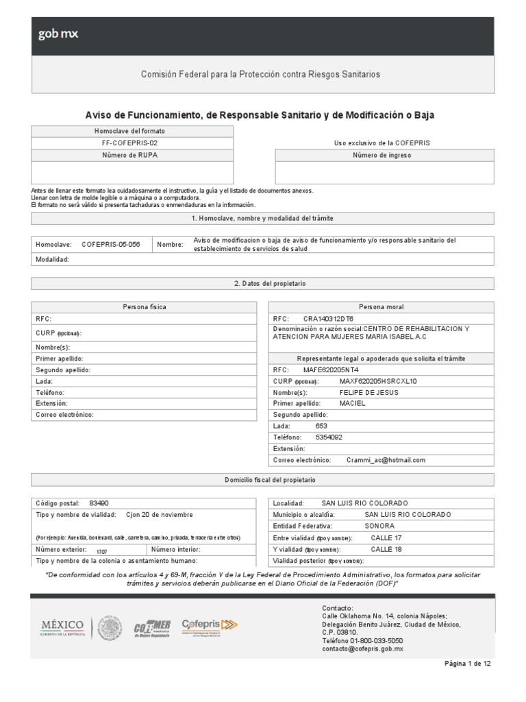 Formato Aviso Funcionamiento | PDF | México | Ciudad de México