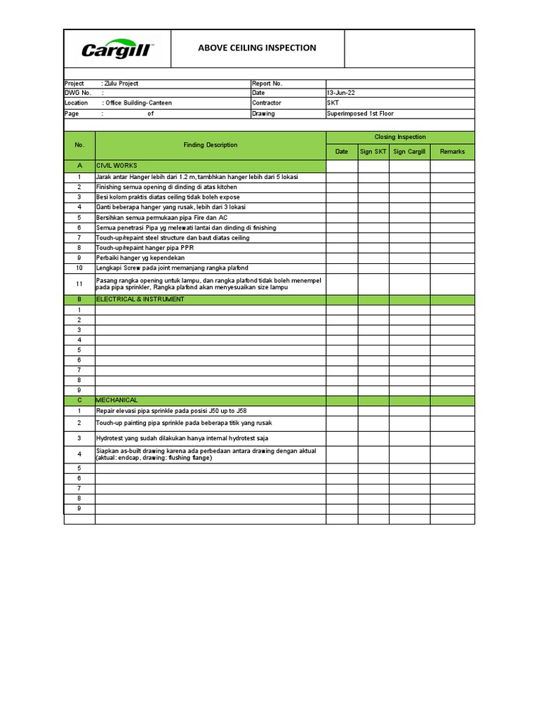 Form Inspection Above Ceiling | PDF | Teknologi & Rekayasa