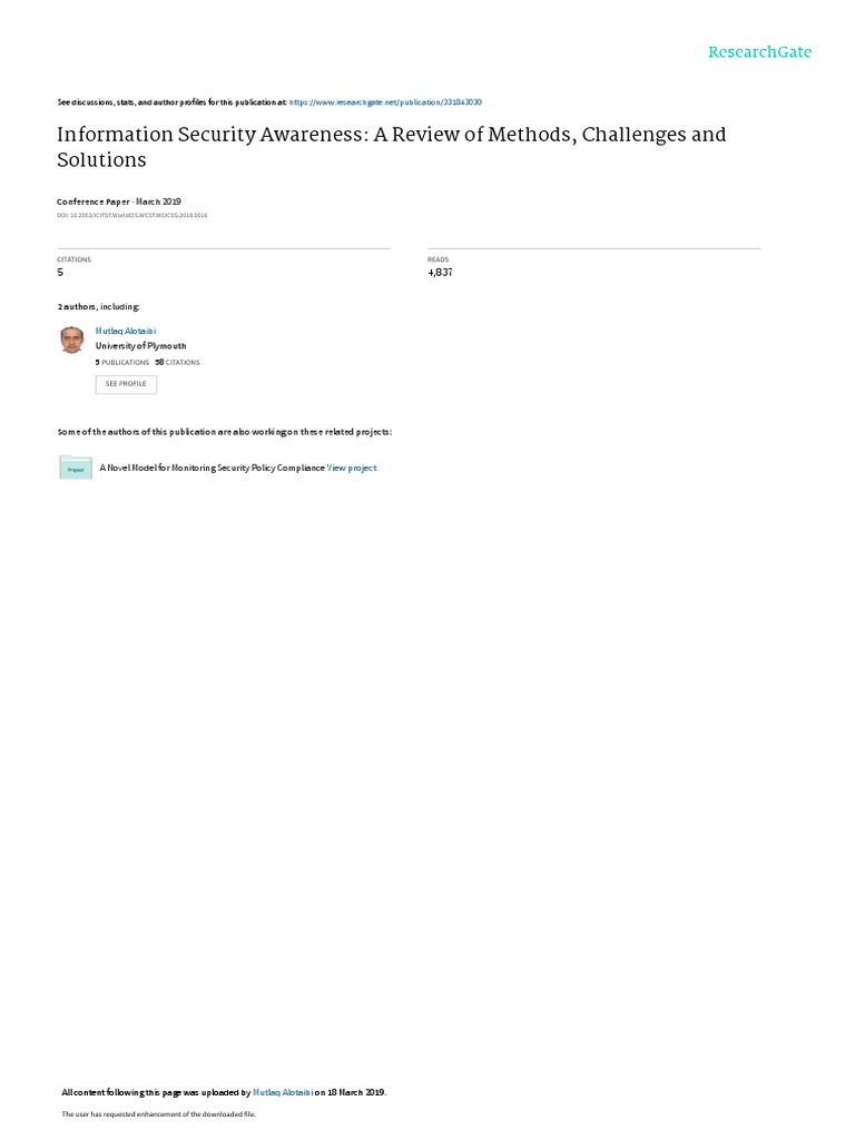 Information Security Awareness Are View of Methods Challenges and ...