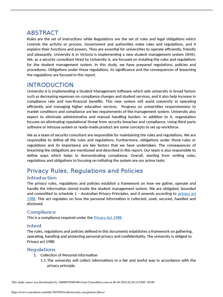 Cybersecurity Assignment 2 | PDF | Privacy | Regulatory Compliance