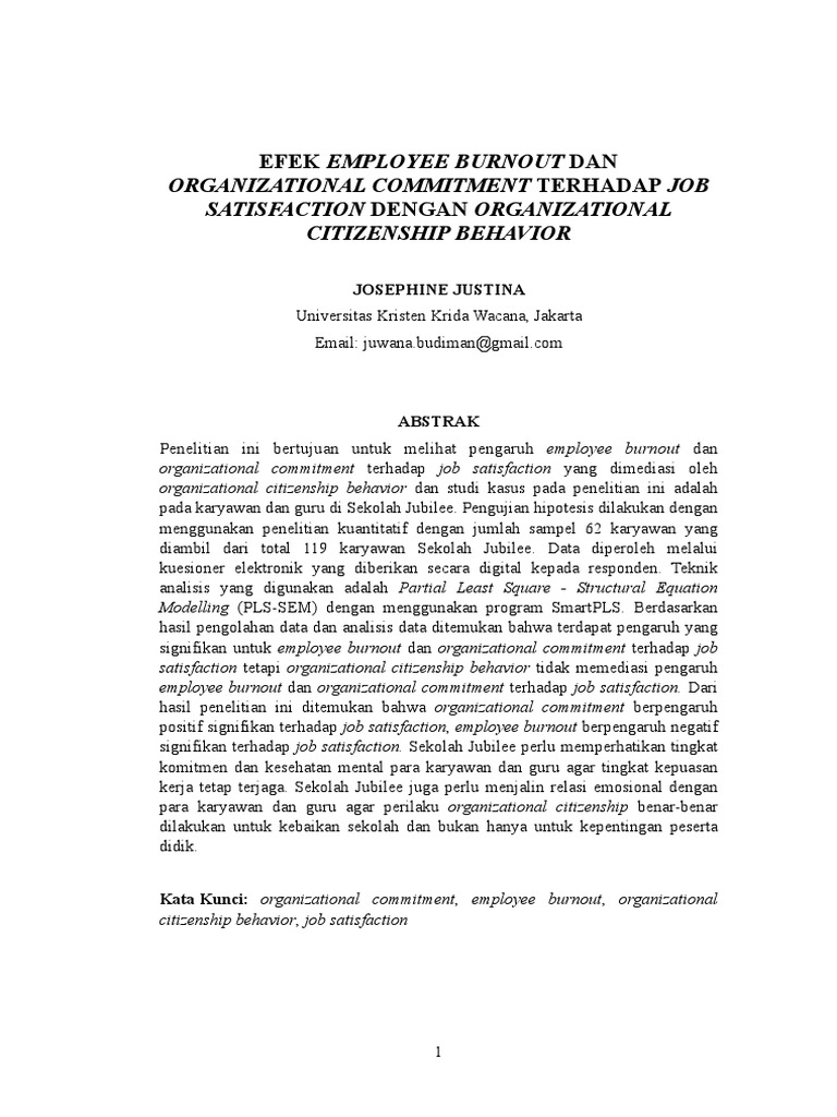 Pengaruh Organizational Commitment Dan Employee Burnout Terhadap Job Satisfaction Yang Dimediasi ...