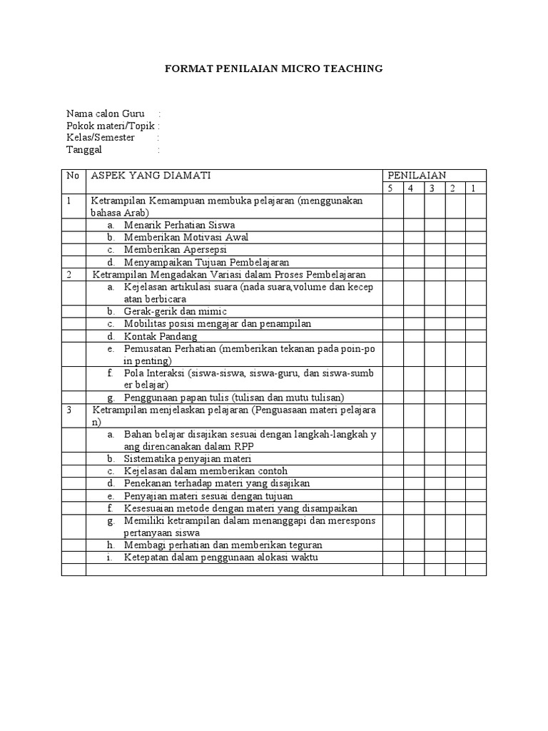 Format Penilaian Micro Teaching Guru | PDF | Karier & Perkembangan ...