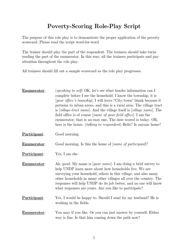 Poverty-Scoring Role-Play Script: Enumerator | PDF