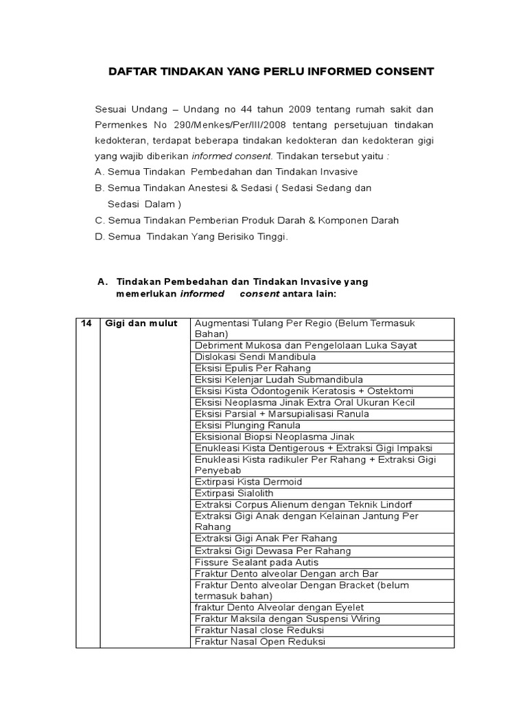 Daftar Tindakan Medis yang Wajib Informed Consent | PDF