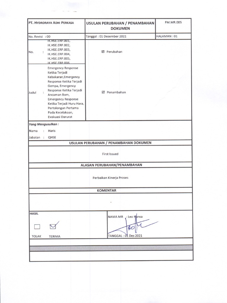 15 IK - HSE.ERP.001 Emergency Response Ketika Terjadi Kebakaran | PDF