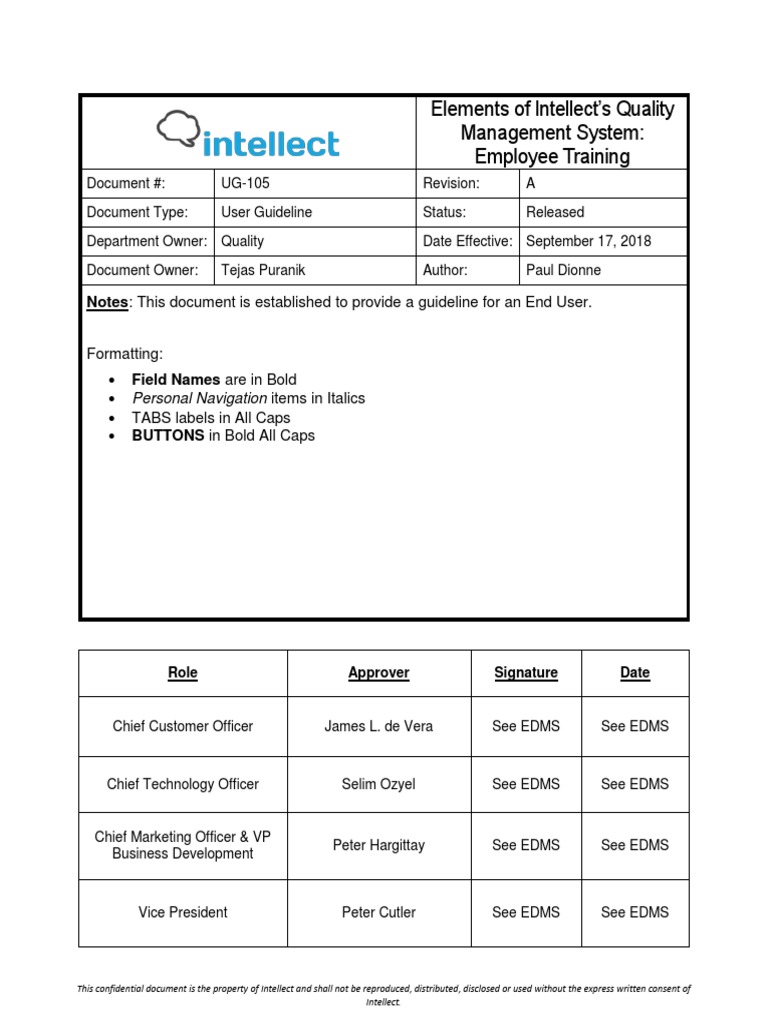 UG-105 Elements of Intellect eQMS Employee Training - End User ...