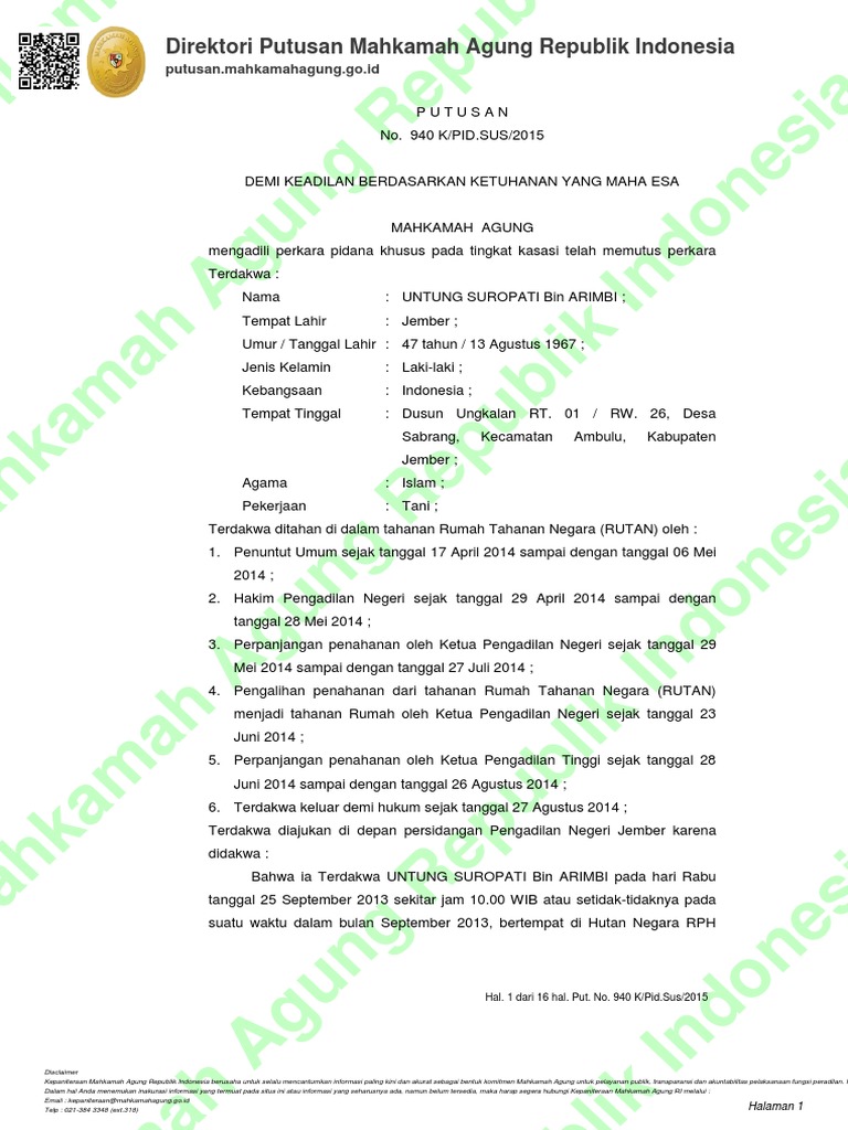 940 K-Pid - Sus-15 Tlk-JPU PndptMajelis+PHP (Kehutanan Psl. 191 KUHAP-trhdp PN) PN Bbs SMW-MDP ...