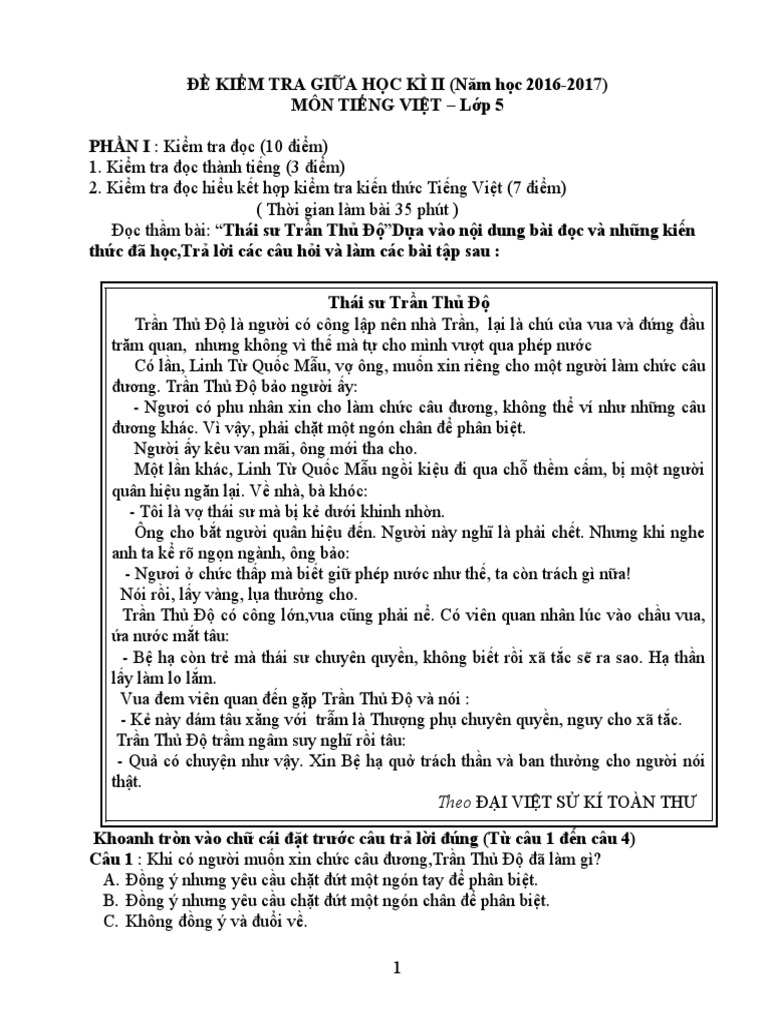 De Thi Giua Hkii Lop 5 Vnen Mon Tieng Viet | PDF