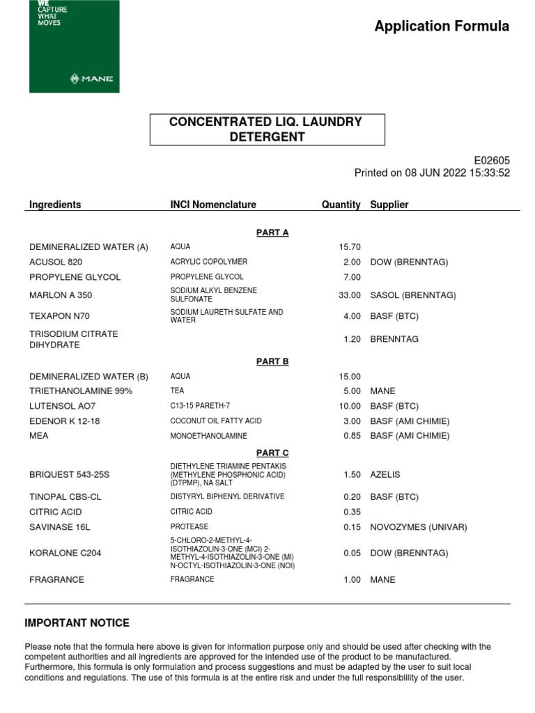 Concentrated Laundry Detergent Formula | PDF | Materials | Chemical ...