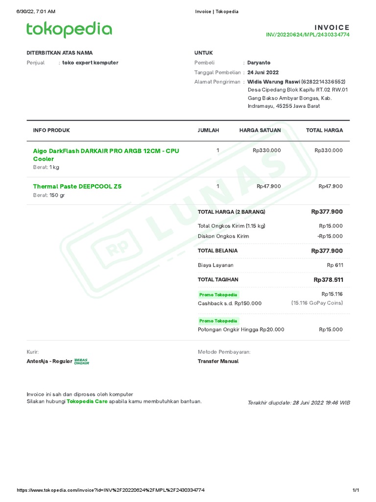 Invoice - Tokopedia | PDF