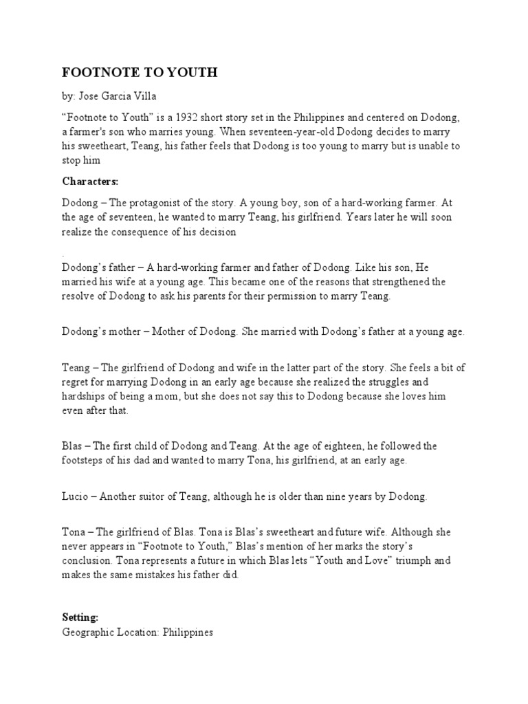 Footnote To Youth: Characters | PDF