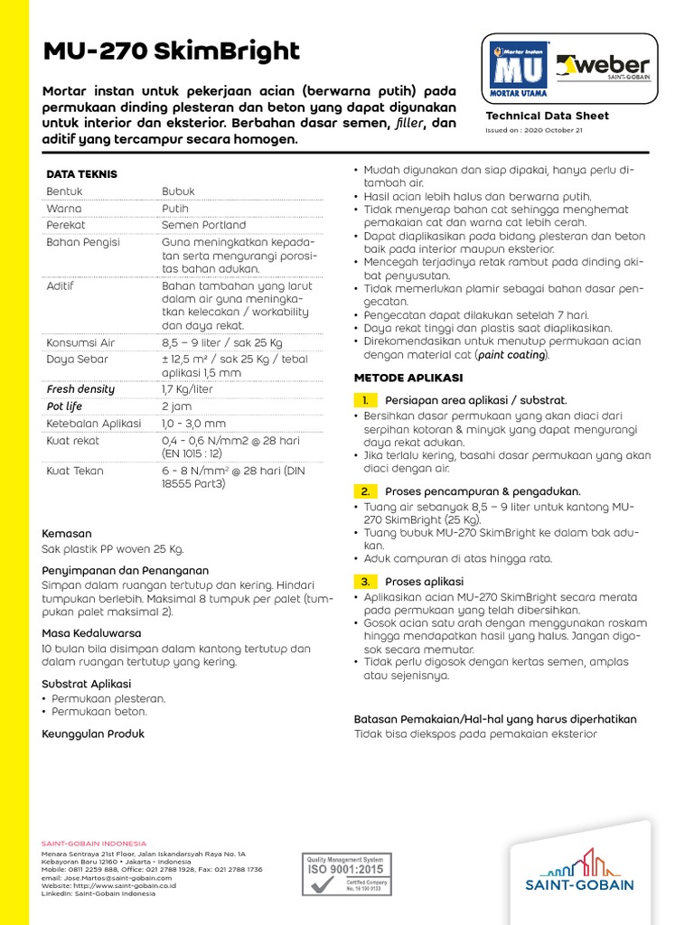 MU-270: Mortar Acian Putih Instan | PDF