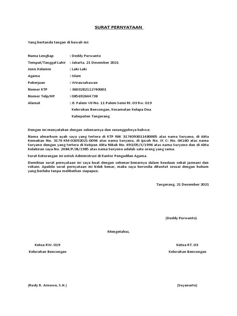 Surat Pernyataan Umum | PDF