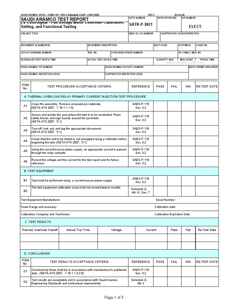LV Controlgear Full Voltage Motor Controller Calibration, Setting, and ...