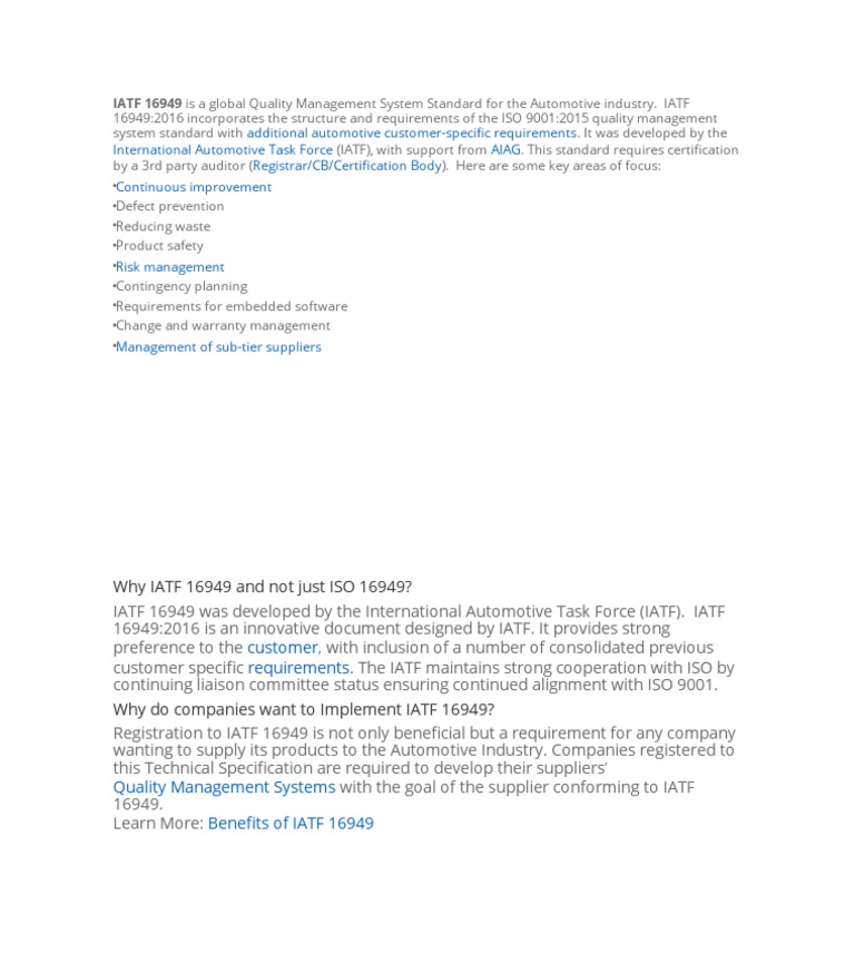 IATF 16949 Is A Global Quality Management System Standard For The ...