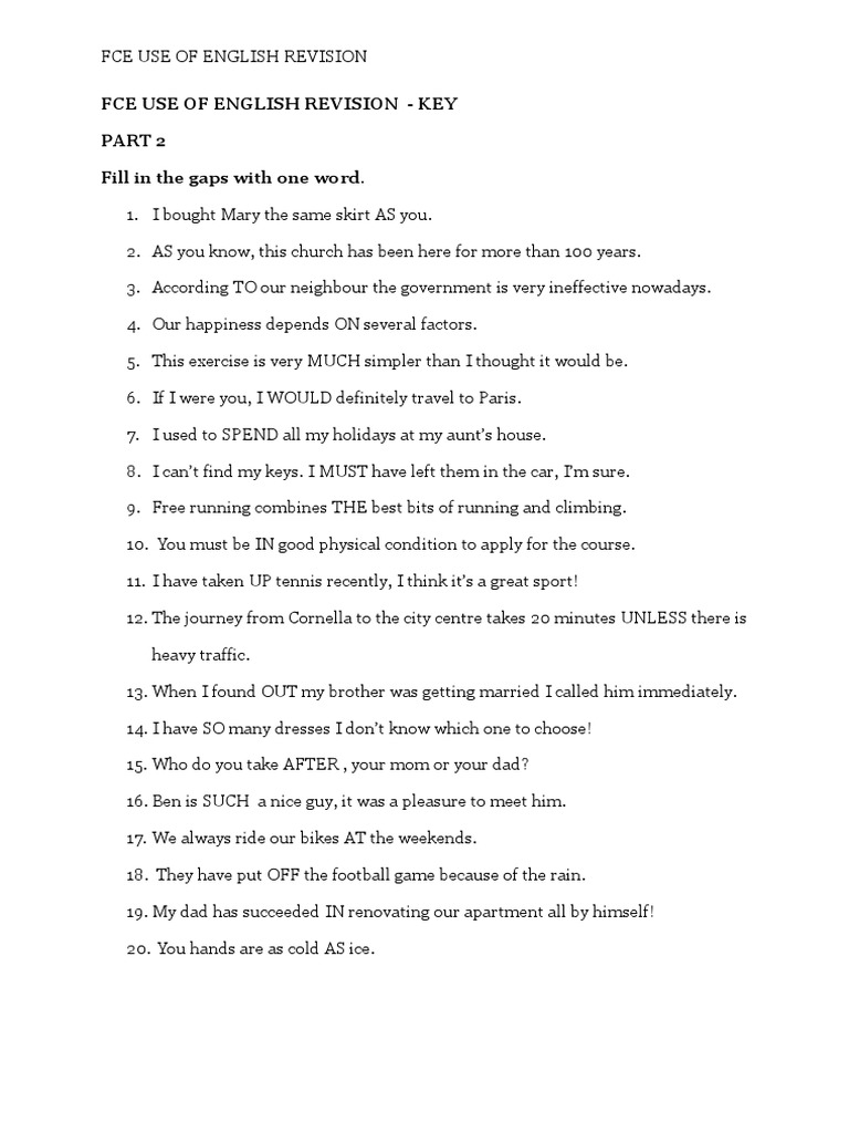 Fce Use of English Revision Key | PDF | Language Arts & Discipline