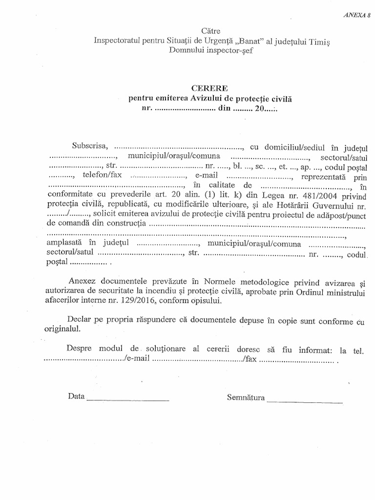 Cerere Aviz Protectie Civila | PDF