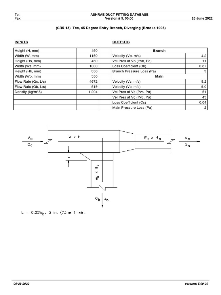 (SR5-13) Tee, 45 Degree Entry Branch, Diverging (Brooks 1993) | PDF