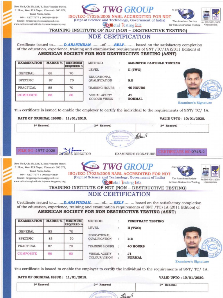Asnt Certificates | PDF
