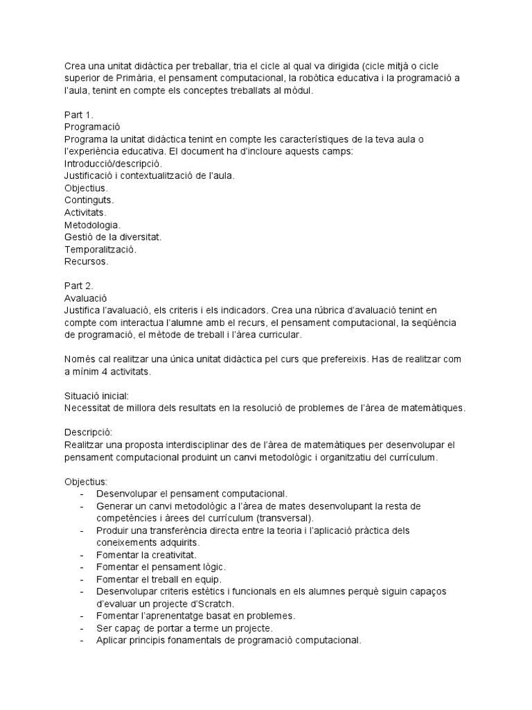 Unitat Didàctica Robòtica I Programació | PDF