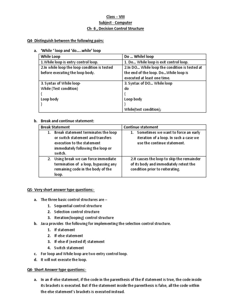 Class VIII, Decision Control Structure | PDF | Control Flow | Bracket